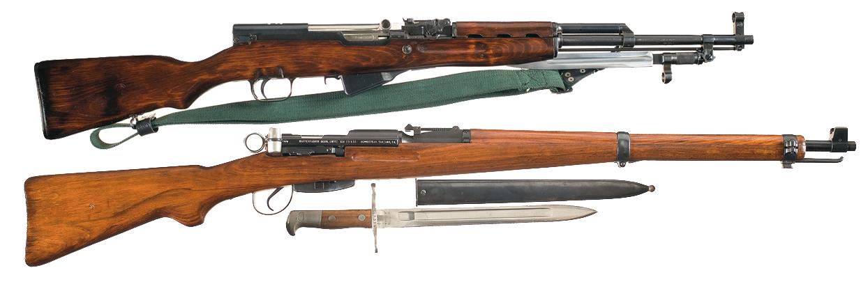 Two SKS Rifles A) Russian SKS Semi-Automatic Rifle with Sling and Bayonet