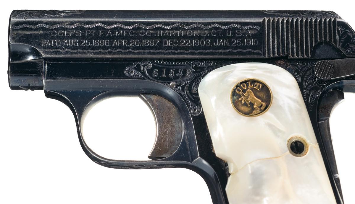Factory Engraved Colt Model 1908 Hammerless 25 Caliber Semi-Automatic ...