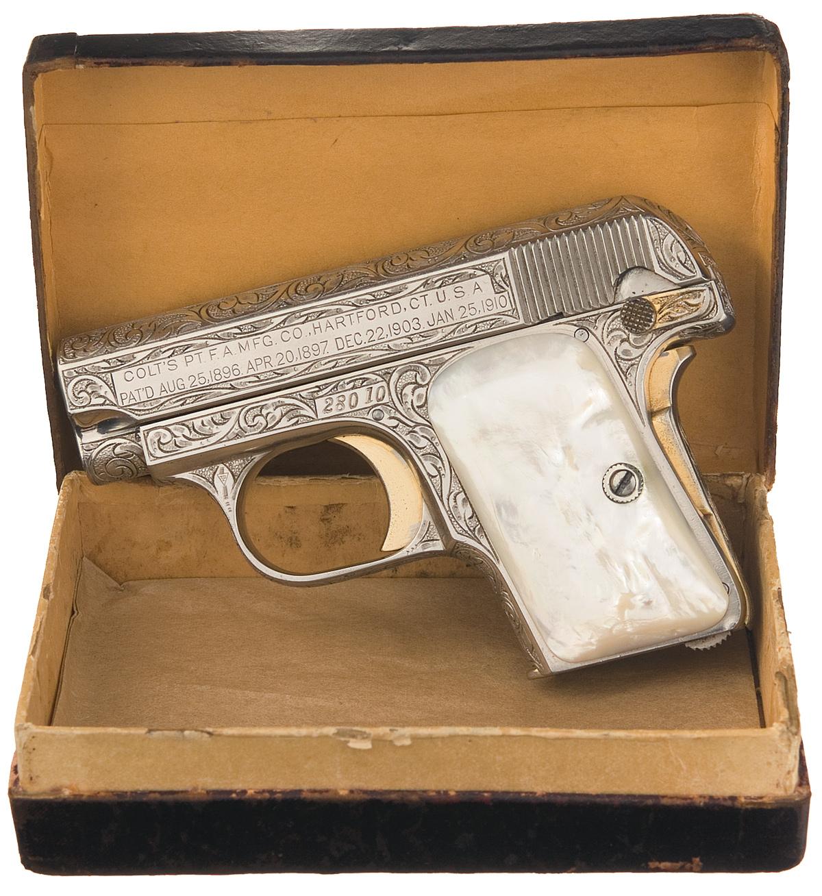 Outstanding Custom Engraved Gold and Nickel Plated Colt Model 1908 ...