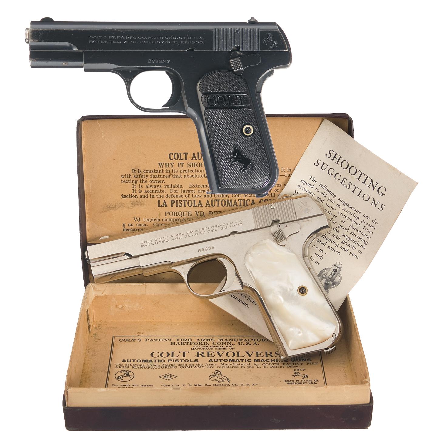 Two Colt Hammerless Pocket Pistols A) Colt Model 1903 Semi-Automatic Pistol
