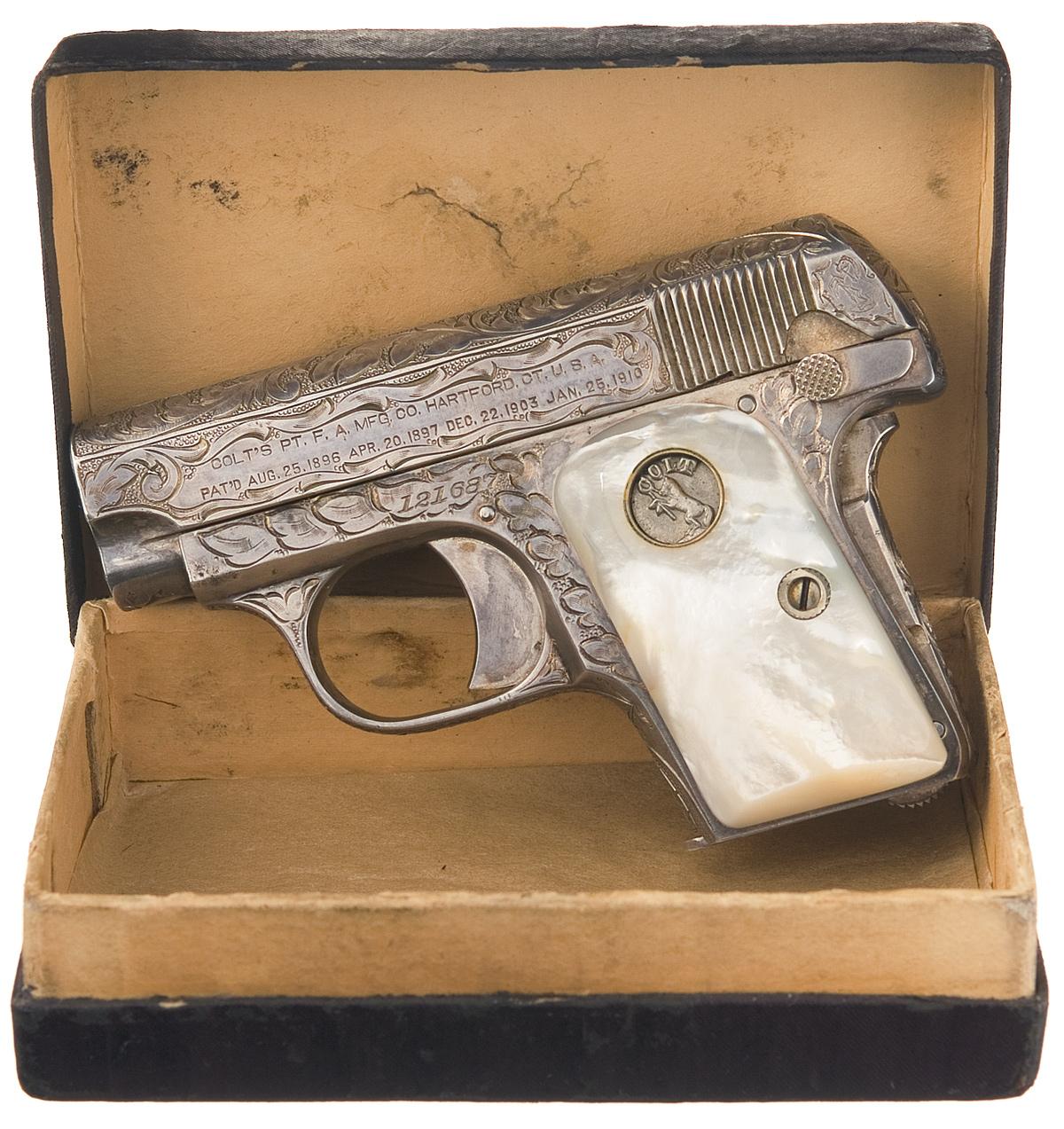 Custom Engraved Colt Model 1908 Hammerless Pocket Pistol with Pearl ...