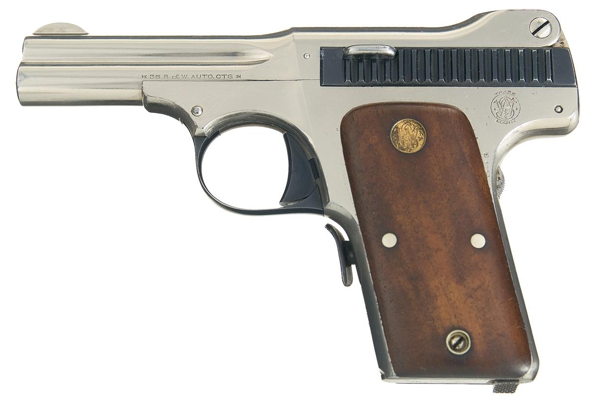 Scarce Nickel Finished Smith & Wesson 35 Automatic Pistol