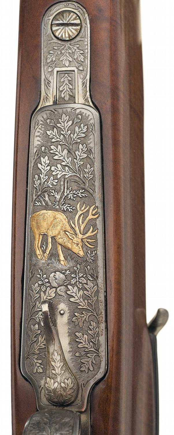 Custom Mauser Bolt Action Rifle with Engraving, Gold Inlays and Fancy Stock