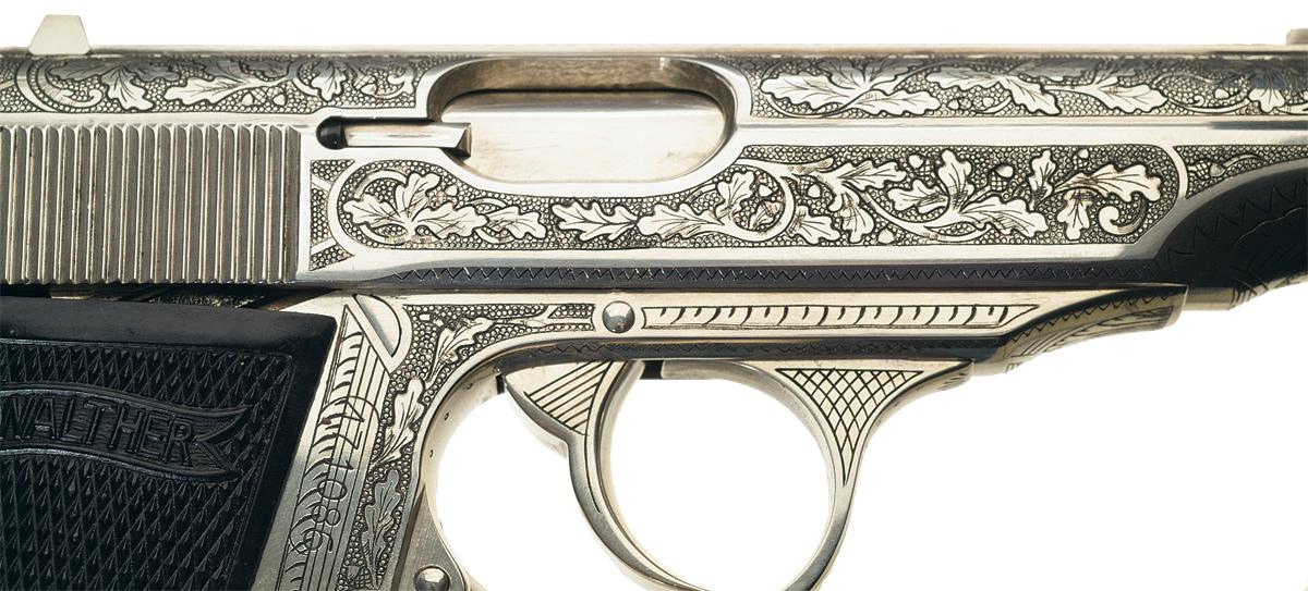 Custom Engraved Silver Plated Walther Model PP Semi-Automatic Pistol