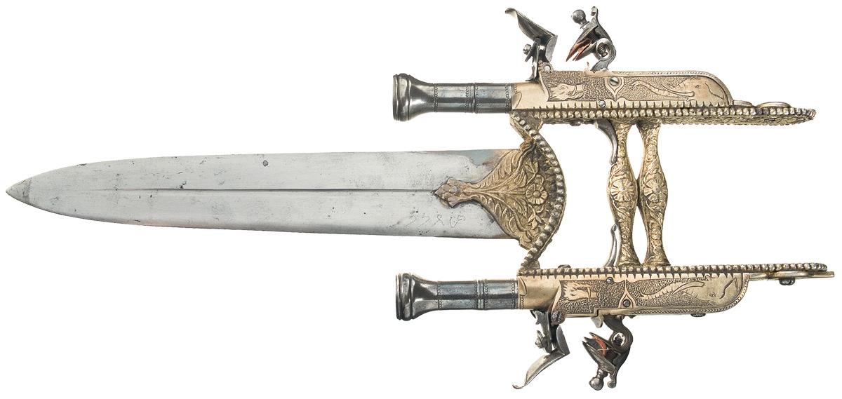 Attractive Indian Katar Dagger with Dual Flintlock Pistols