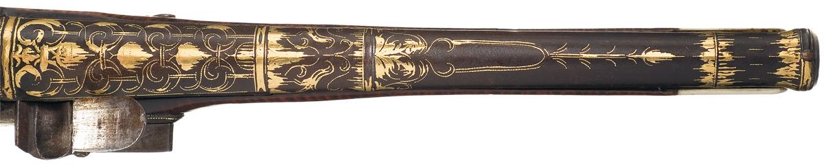 Pair of Elaborate Gold Chased 18th Century Flintlock Pistols A) 18th ...