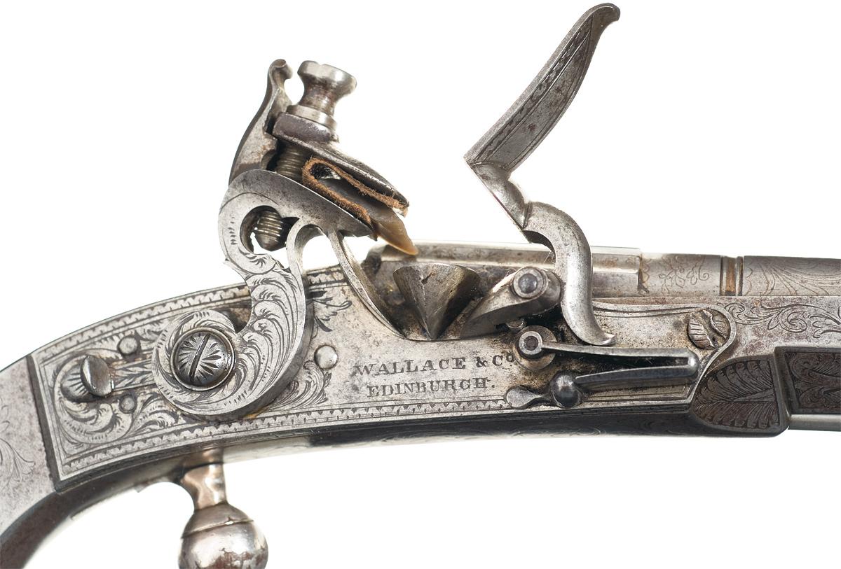 Rare Matched Pair of Finely Engraved Scottish All Metal Flintlock ...