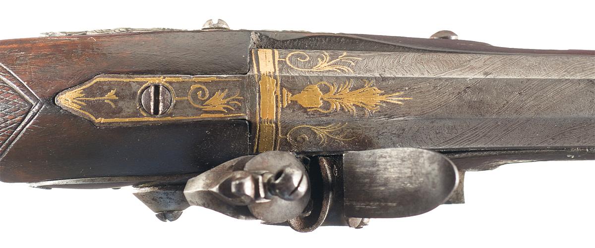 French Half Stock Flintlock Fowler with Gold Inlaid Damascus Barrel and ...