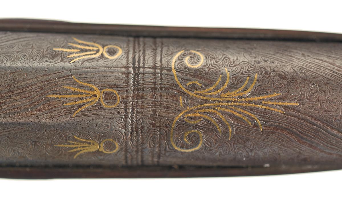 French Half Stock Flintlock Fowler with Gold Inlaid Damascus Barrel and ...