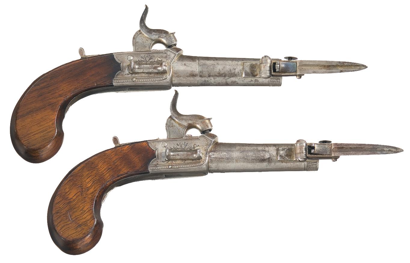 Matched Pair of Ross Edinburgh Marked Percussion Pistols with Snap ...