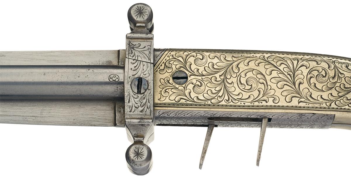 Unique European Double Barreled Sword Percussion Pistol with Finely ...