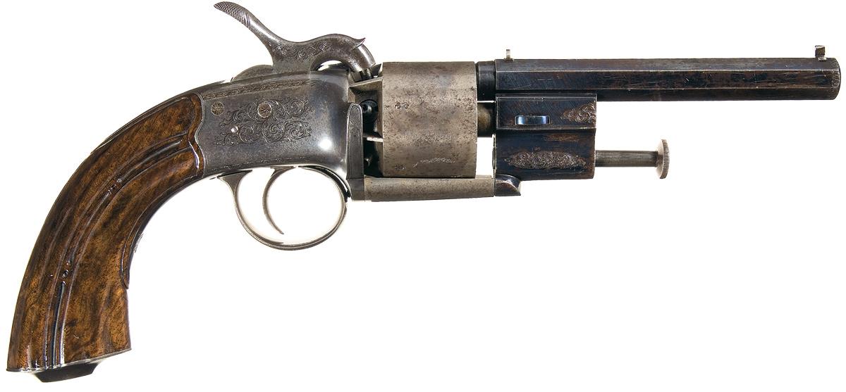 Fine Engraved English Transitional Percussion Revolver
