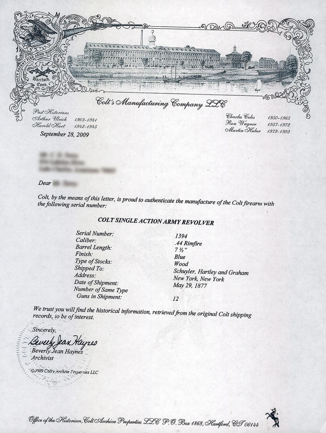 Colt .44 Rimfire Single Action Army Revolver