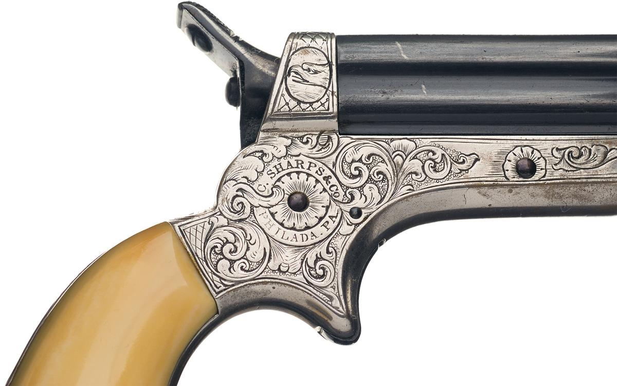 Deluxe Factory Panel Scene Engraved Sharps Model 1A Pepperbox Pistol ...