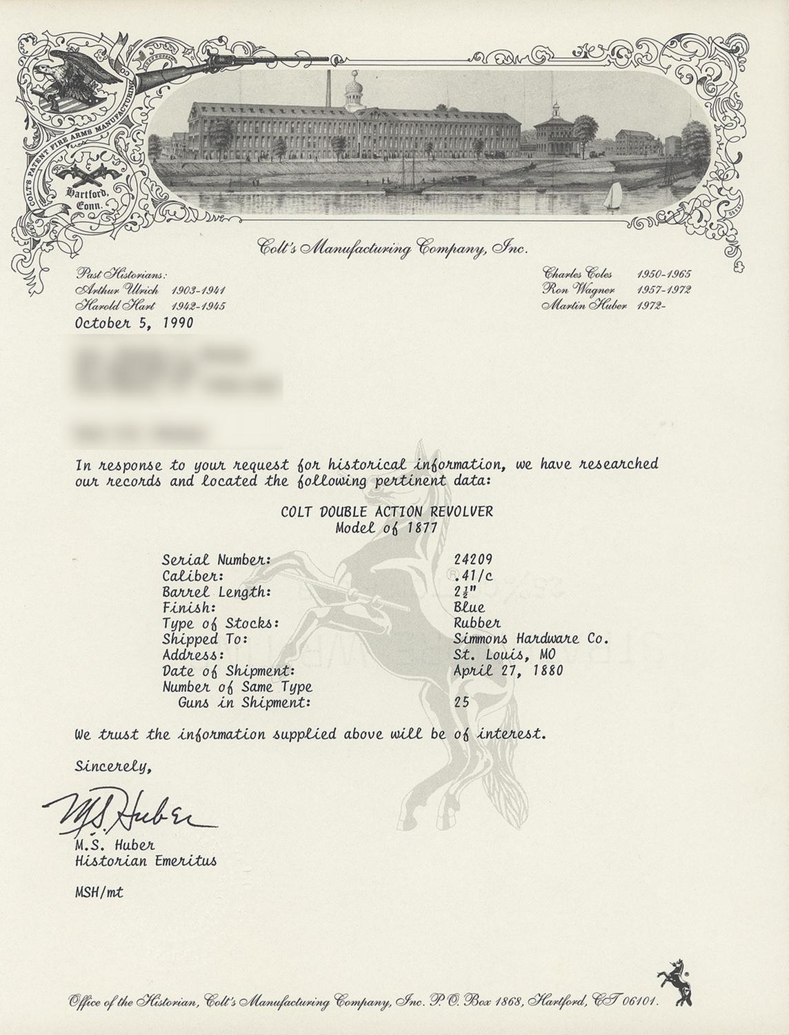 Colt "Storekeeper" Model 1877 Thunderer Etched Panel Revolver with ...