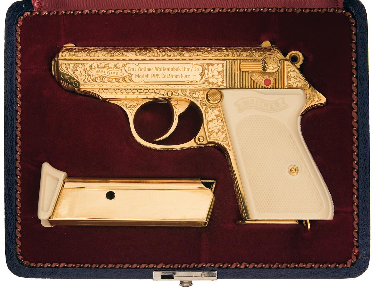 Custom Engraved Walther PPK with Gold Plated Finish Simulated Ivory ...