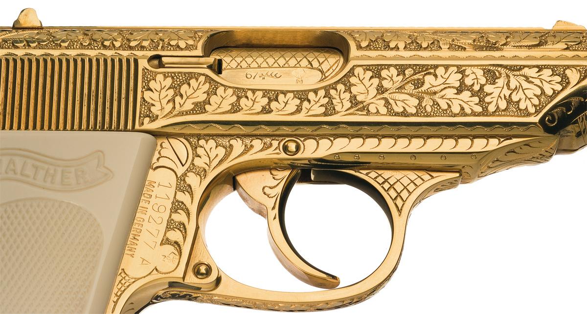 Custom Engraved Walther PPK with Gold Plated Finish Simulated Ivory ...