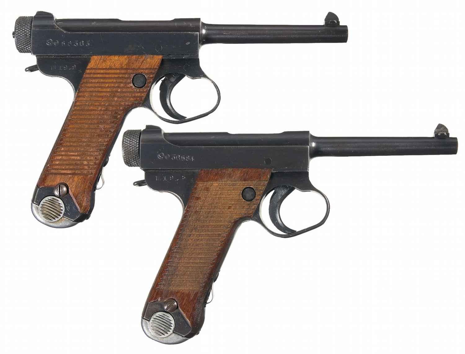 Two Nagoya Type 14 Nambu Pistols A) Nagoya Arsenal Large Trigger guard ...