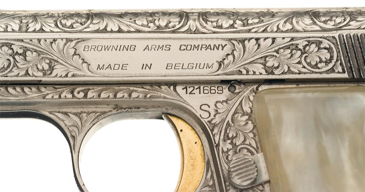 Engraved Baby Browning Renaissance Semi-Automatic Pistol with Case