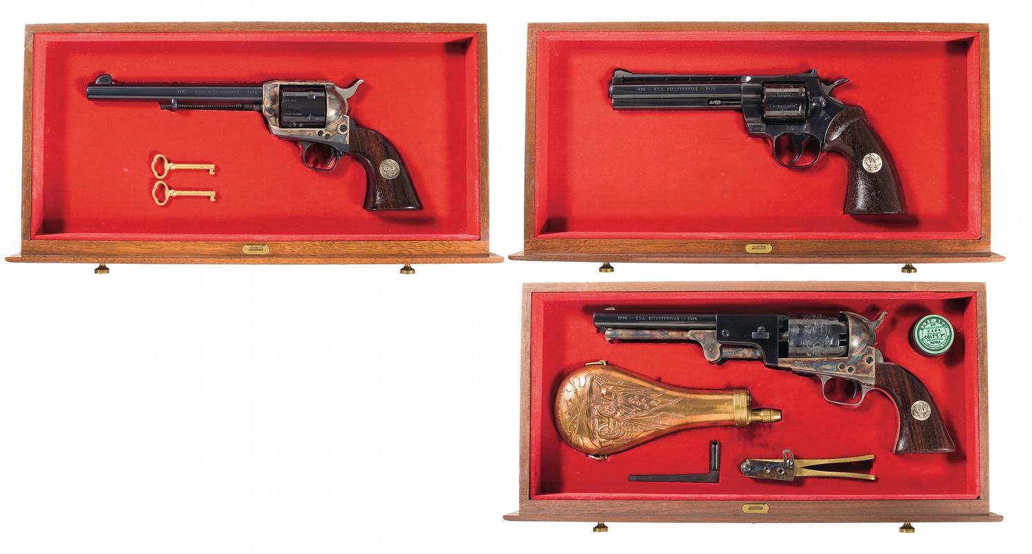 Cased Colt Bicentennial Three Revolver Set with Book A) Colt U.S ...