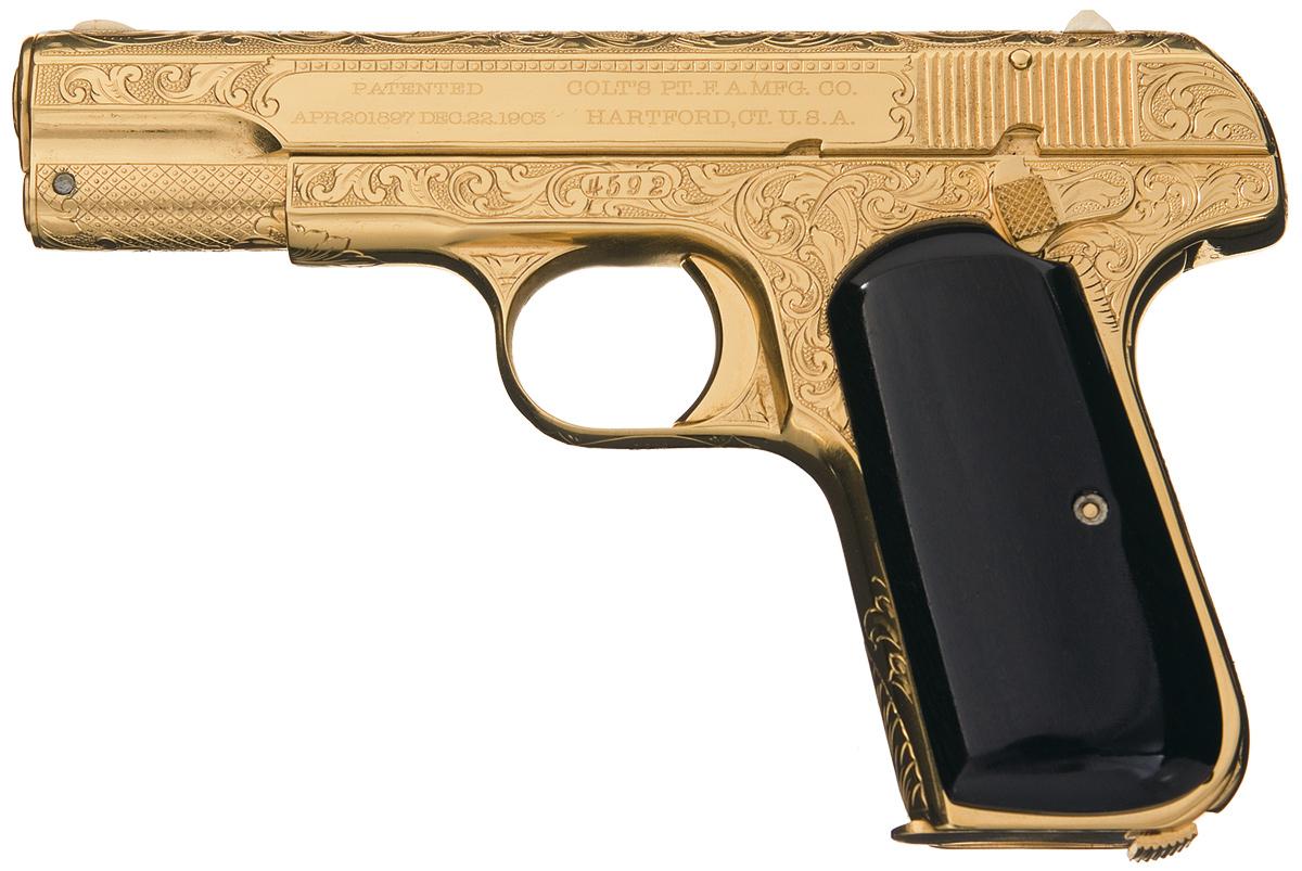 Gold Engraved Colt Model M Hammerless Centennial Semi-Automatic Pocket ...