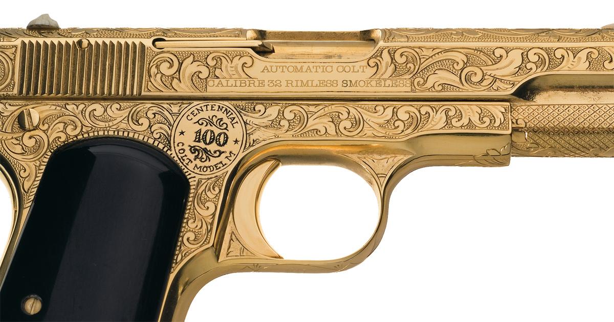Gold Engraved Colt Model M Hammerless Centennial Semi-Automatic Pocket ...