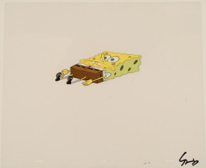 Flat Original Spongebob Production Art Cel On Ground