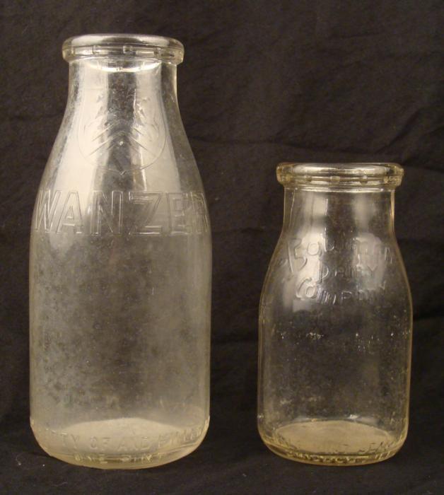 2 Vintage Milk Bottles Wanzer Chicago, Bowman Dairy