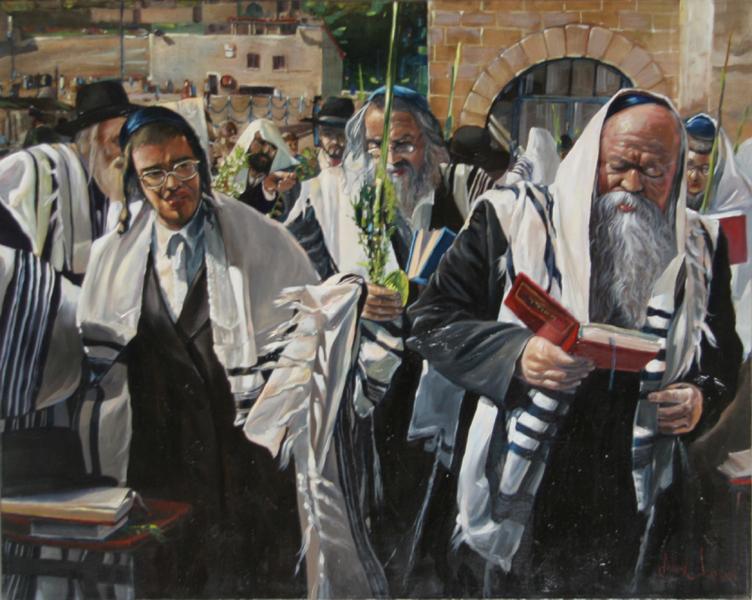 Alex Levin, By the Kotel at Sukkot, Oil Painting
