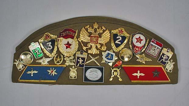 SOVIET UNION SIDE HAT W/ PINS AND PATCHES