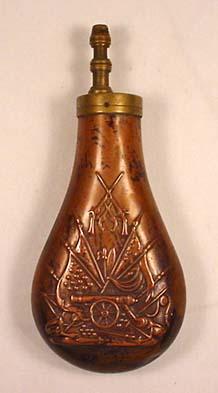 EARLY METAL GUN POWDER FLASK