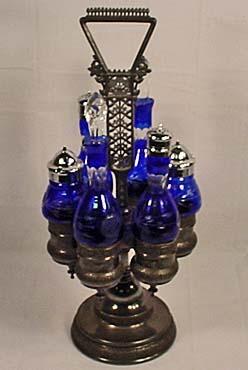 VICTORIAN STYLE COBALT BLUE CRUET SET