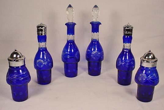 VICTORIAN STYLE COBALT BLUE CRUET SET