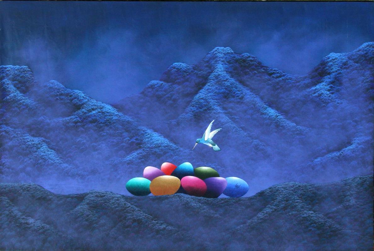 Gonzalo Endara Crow, Hummingbird and Colored Eggs, Painting