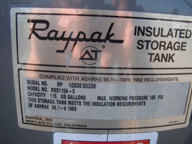 Raypak 115 Gal. Hot Water Storage Tank