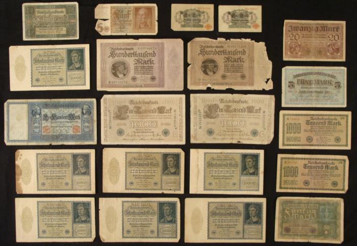 Lot of German Money 21 Bills 1-100,000 Mark 1910-1944