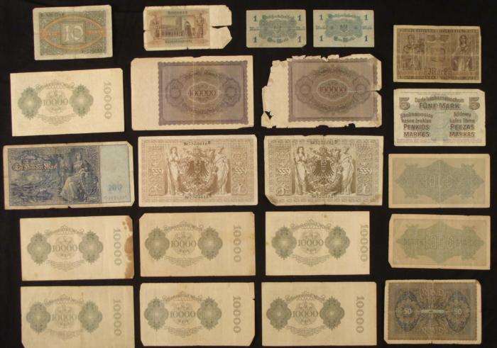 Lot of German Money 21 Bills 1-100,000 Mark 1910-1944