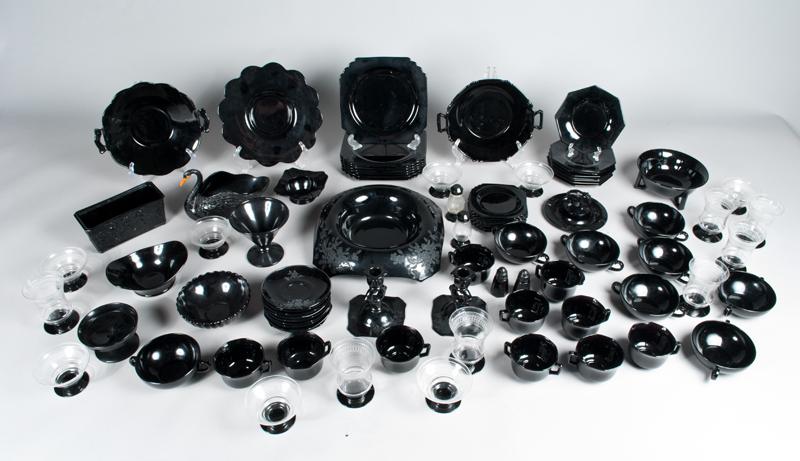 84 Pieces Black Amethyst Depression Glass