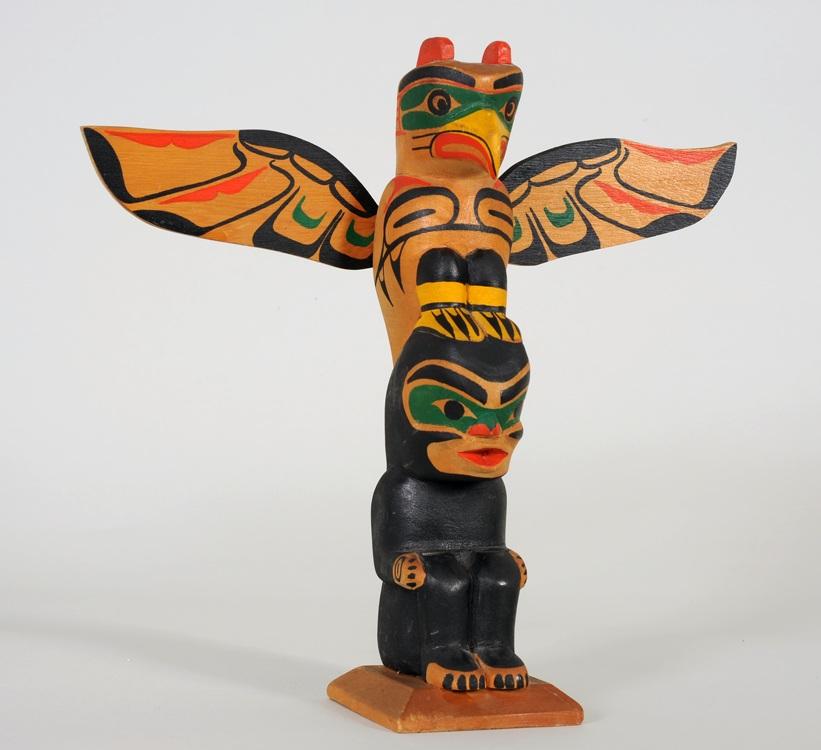 Ellen Neel Totem Carved with Thunderbird and Dzunukwa 9 1/2" H. 10" W ...