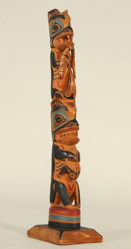 Finely Carved Tlingit Totem with Beaver, Bear and Frog 15 3/4" H. Fine ...