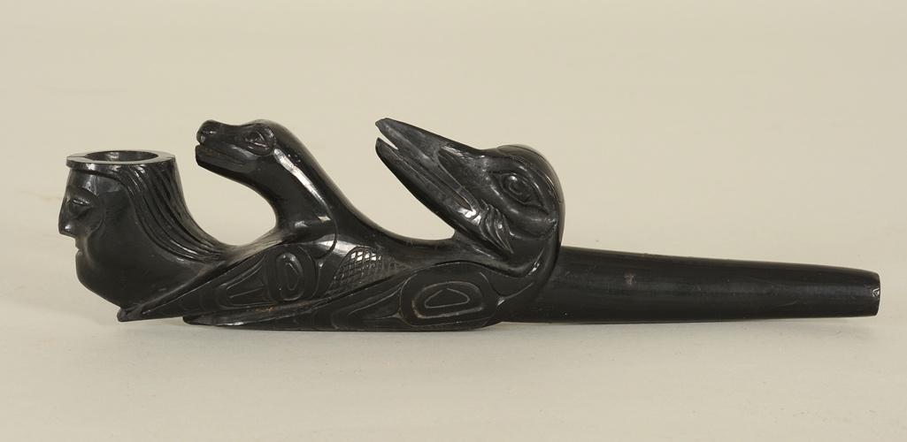 Fine Haida Argillite Pipe ca. 1880 - Carved Seal and Raven Form with ...
