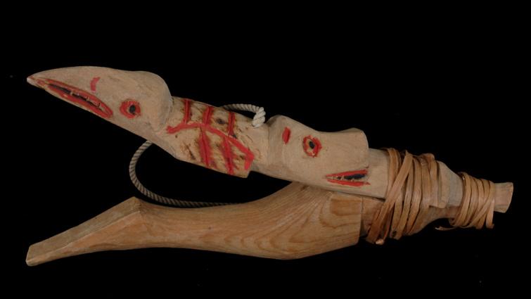 Tlingit Halibut Hook Carved Raven and Bear Figures ca. 1900 11" H. Good ...