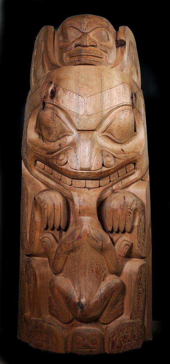 Large Beau Dick Totem Carved with Shaman-Bear Transformation and Frog ...