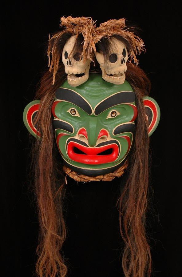 Kwaguilth Bukwus Mask with Two Articulated Hamatsa Skulls Carved by ...