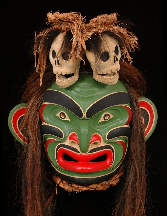 Kwaguilth Bukwus Mask with Two Articulated Hamatsa Skulls Carved by ...
