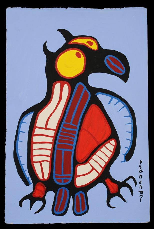 Norval Morrisseau Original Painting of a Bird on Paper 15"x 22 1/2 ...