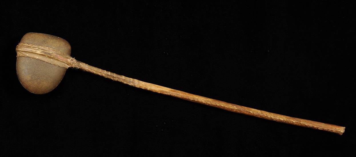 Plains Stone Club with Hide Covered Wood Handle - Traces of Pigment ca ...