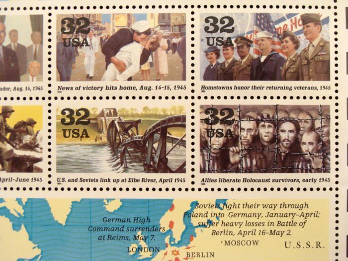 1945 VICTORY AT LAST WWII COMMEM FULL SHEET STAMPS 32C