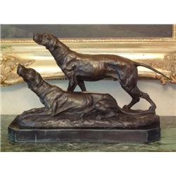 Magnificent Bronze Sculpture Hunting Dogs