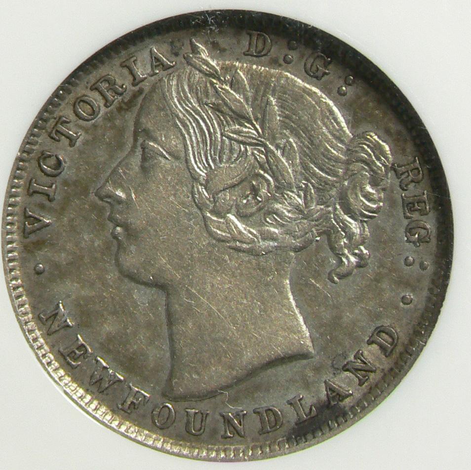 Newfoundland 20 Cents 1894, graded NGC AU-50.